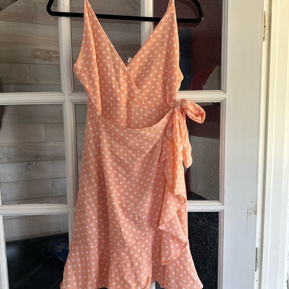 Dresses | Peach Polka Dot Wrap Dress | Poshmark
